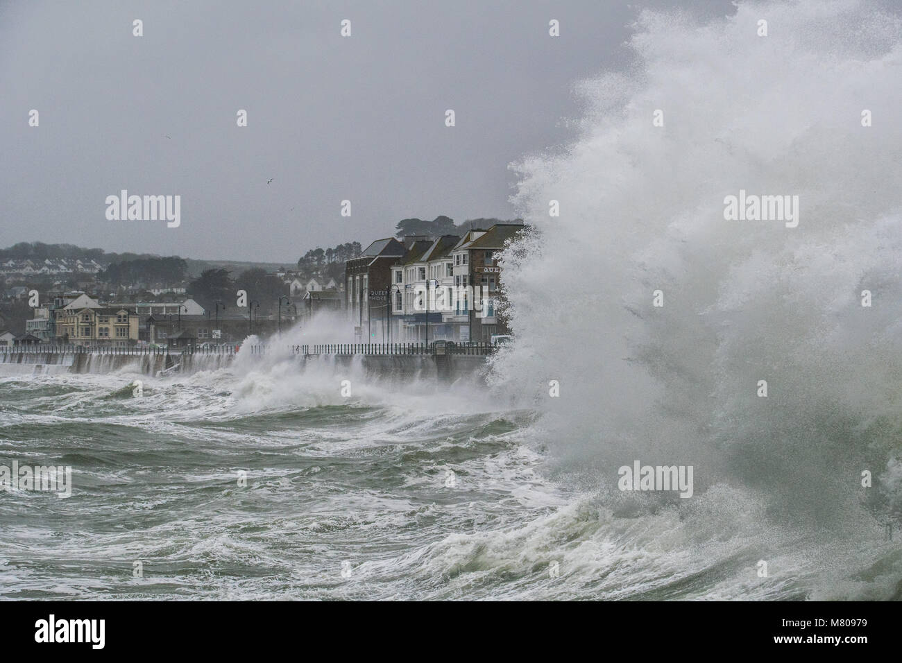 Penzance, Cornwall, UK. 14th March 2018. UK Weather. Strong winds and ...