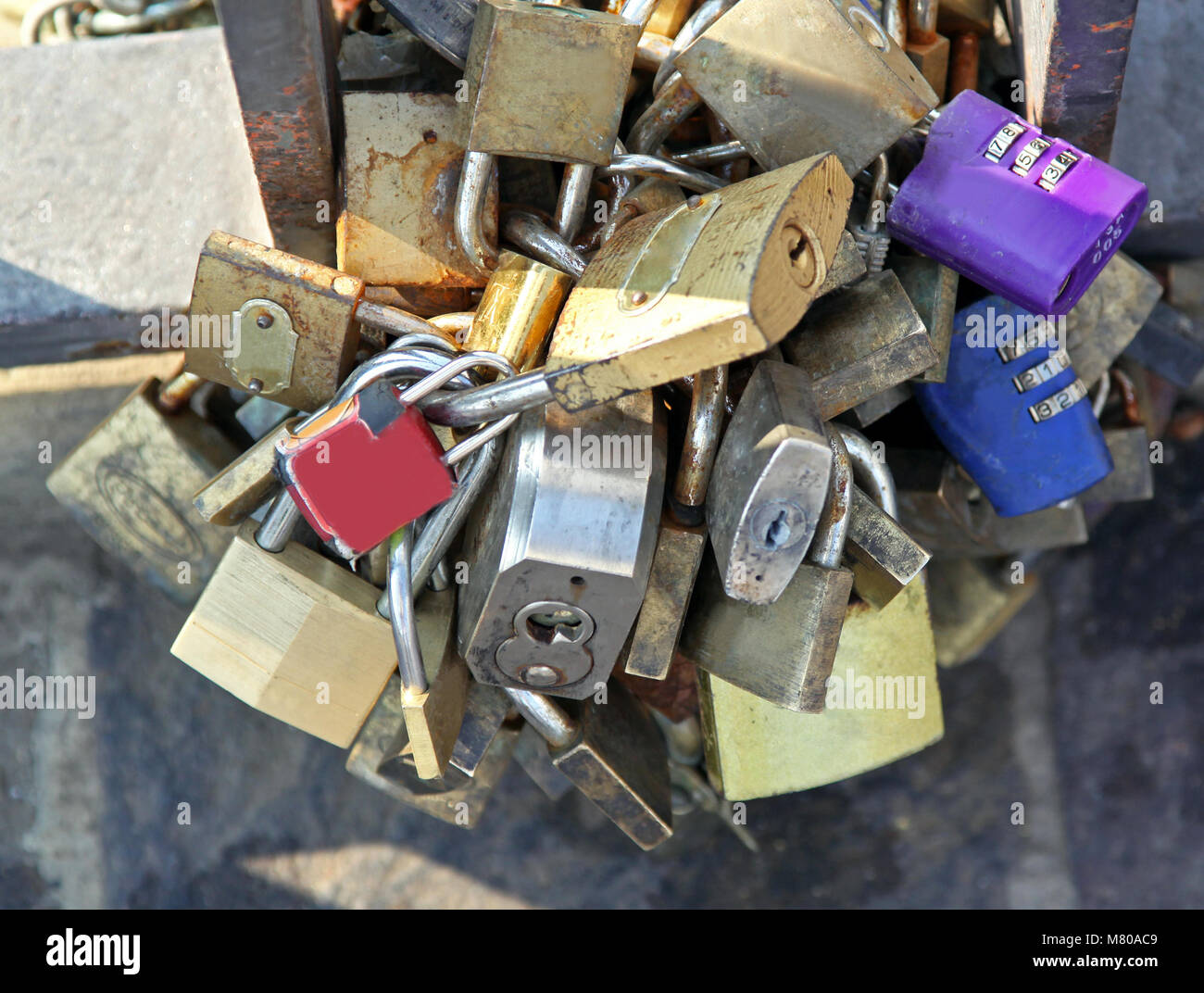 Italian custom where couples leave padlocks fixed to a fence Stock ...