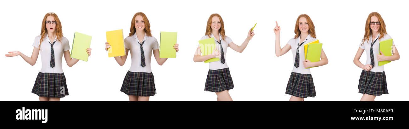 Young student female pointing isolated on white Stock Photo - Alamy Young student female pointing isolated on white Stock Photo - Alamy