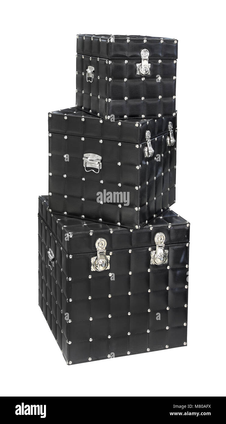 Black leather boxes isolated with clipping path included Stock Photo ...