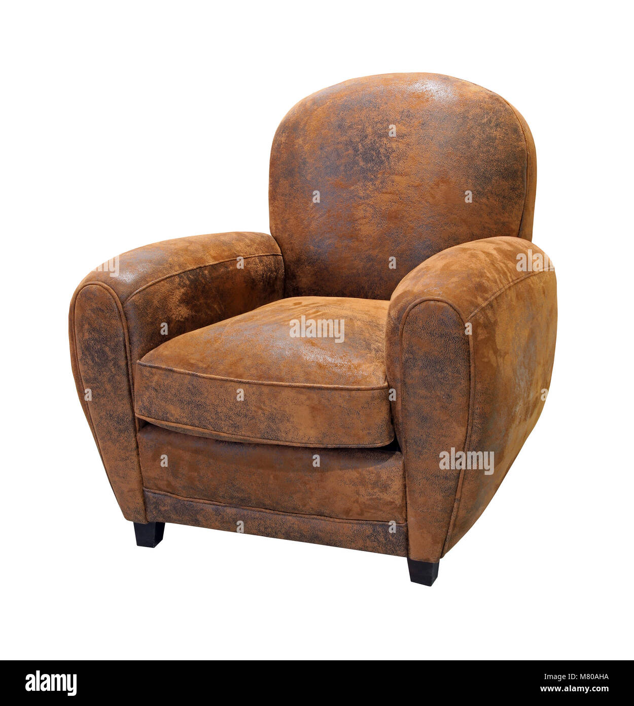 Old soft brown leather armchair isolated on white background Stock ...