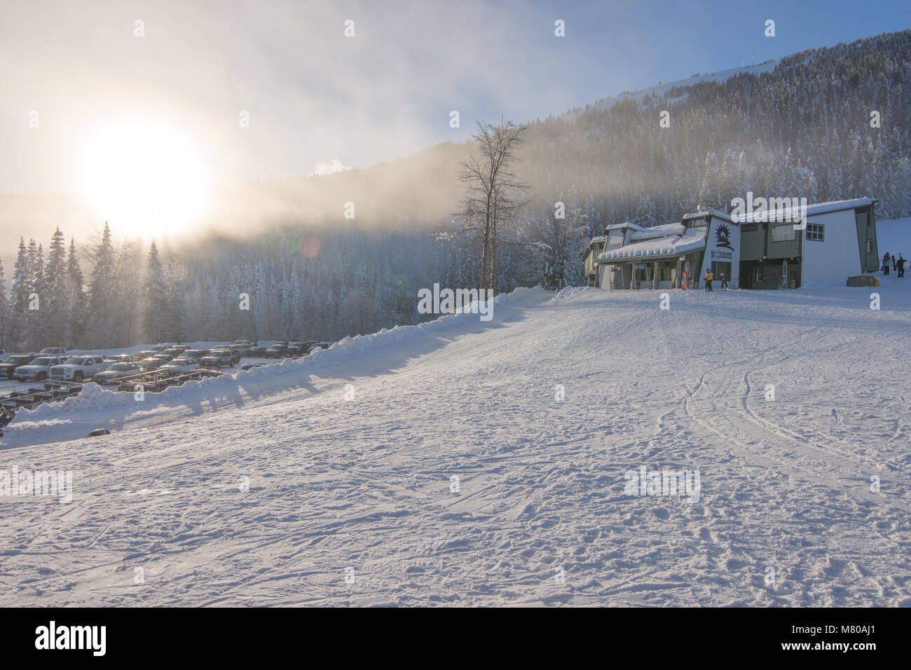 Snowy mountain ski resort. Mt. Spokane Stock Photo - Alamy