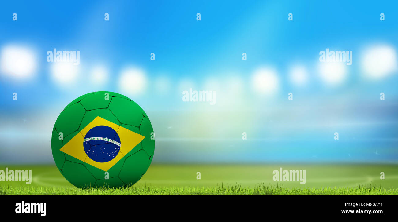 Brazil soccer football ball. Soccer stadium. 3d rendering Stock Photo ...