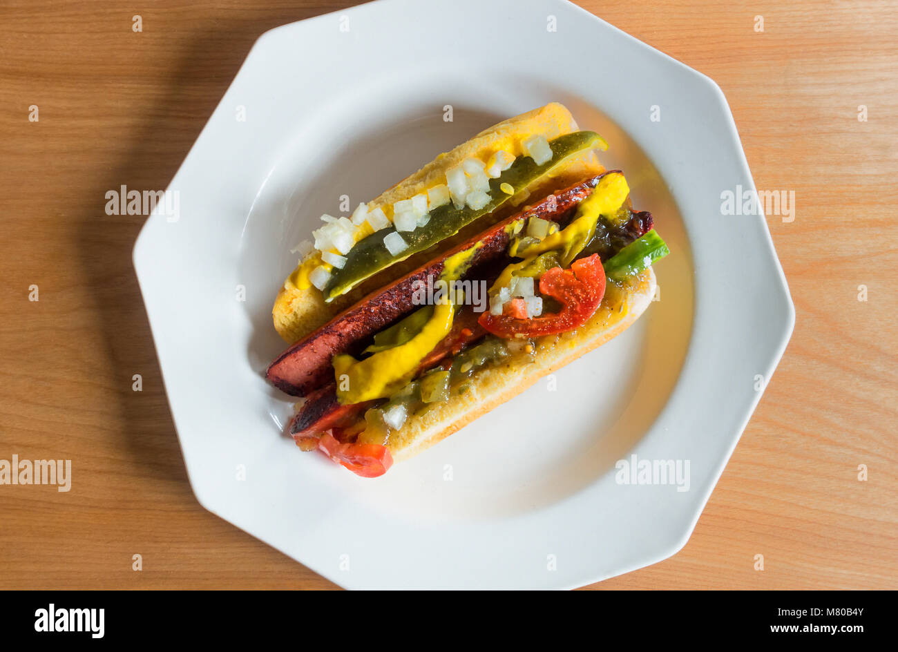 Chicago-style hot dog, Chicago Dog, or Chicago Red Hot Stock Photo - Alamy