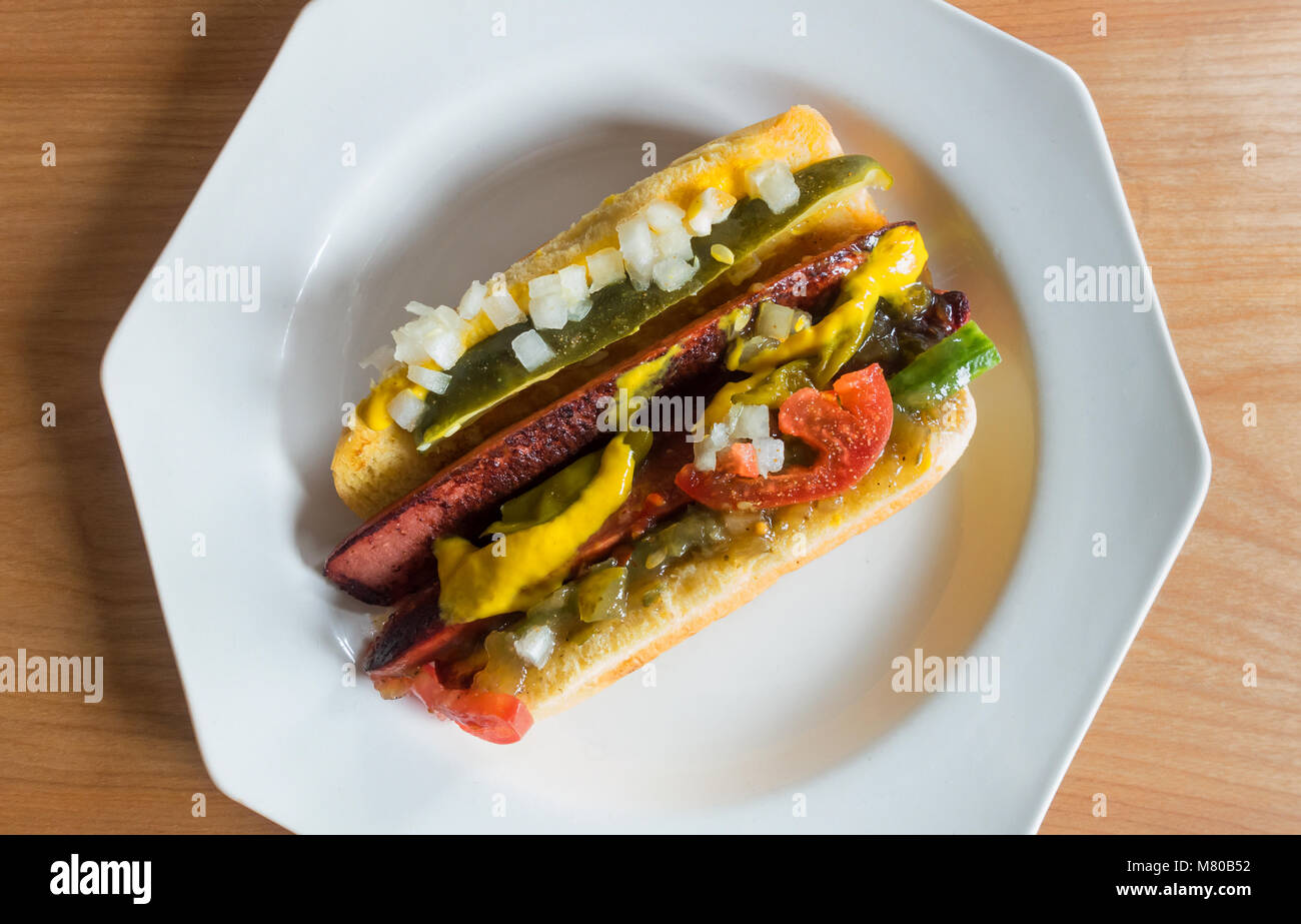 Chicago-style hot dog, Chicago Dog, or Chicago Red Hot Stock Photo - Alamy