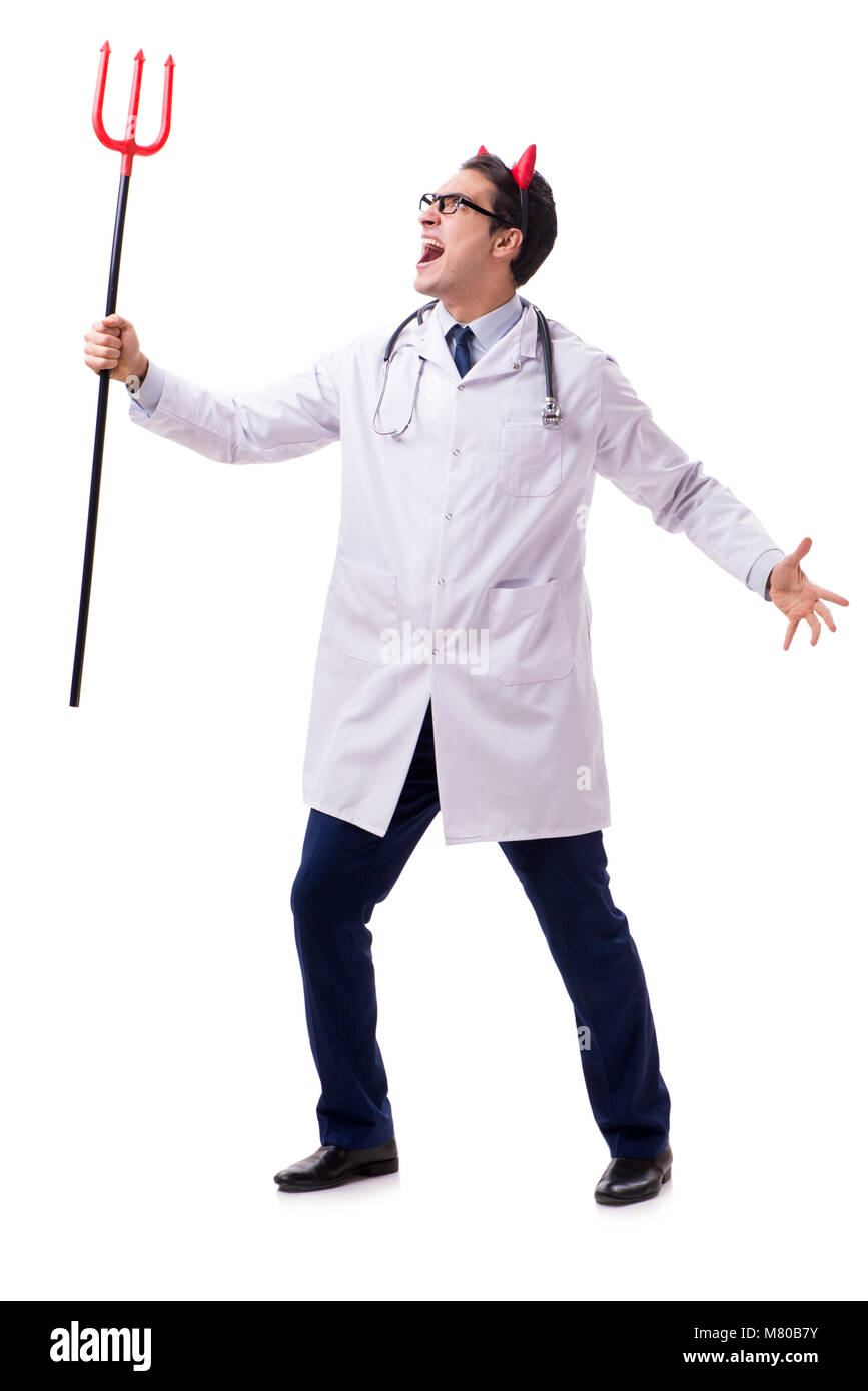 Devil doctor in funny medical concept isolated on white background ...