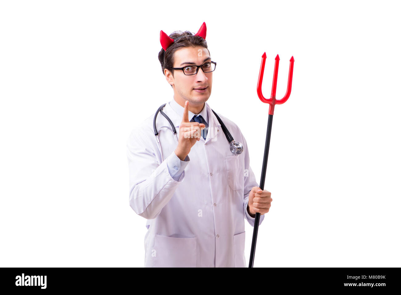 Devil doctor in funny medical concept isolated on white background ...