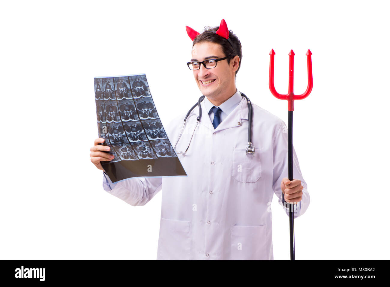 Devil doctor in funny medical concept isolated on white background ...