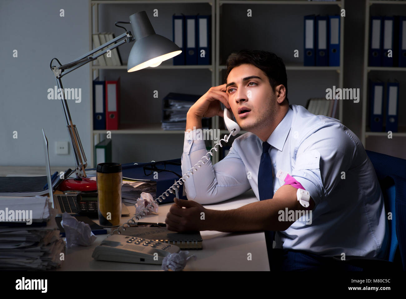 Employee relieving stress from overtime with drugs narcotics Stock ...