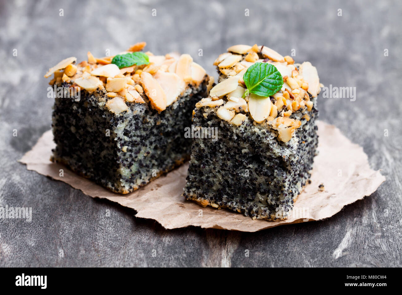 Poppy seed pie freshly baked on wooden background Stock Photo - Alamy