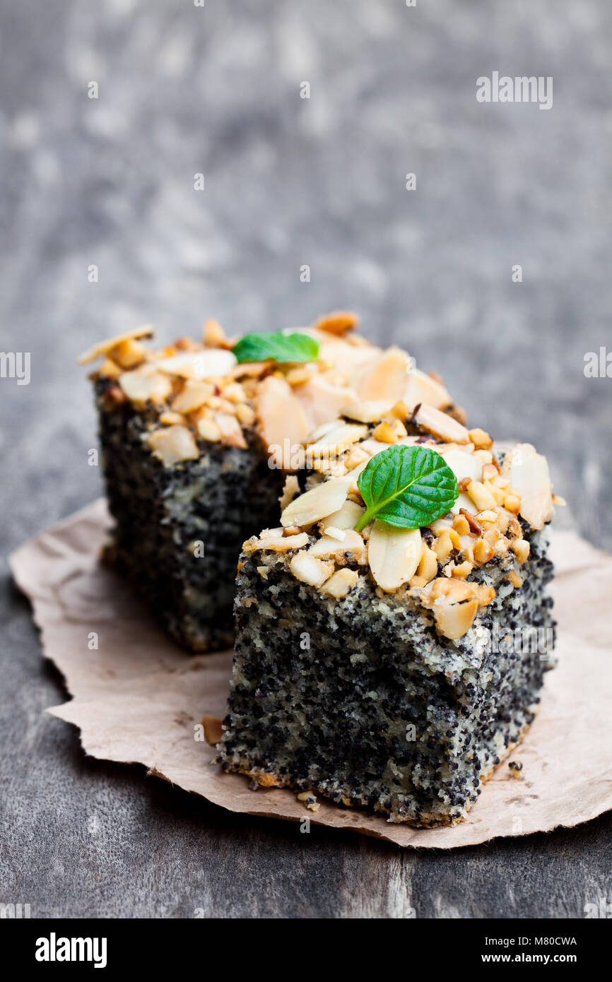 Poppy seed pie freshly baked on wooden background Stock Photo - Alamy
