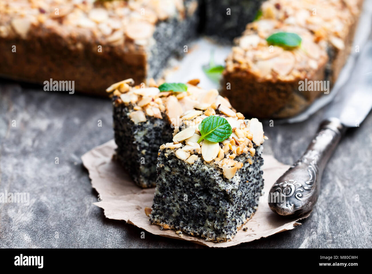 Poppy seed pie freshly baked on wooden background Stock Photo - Alamy