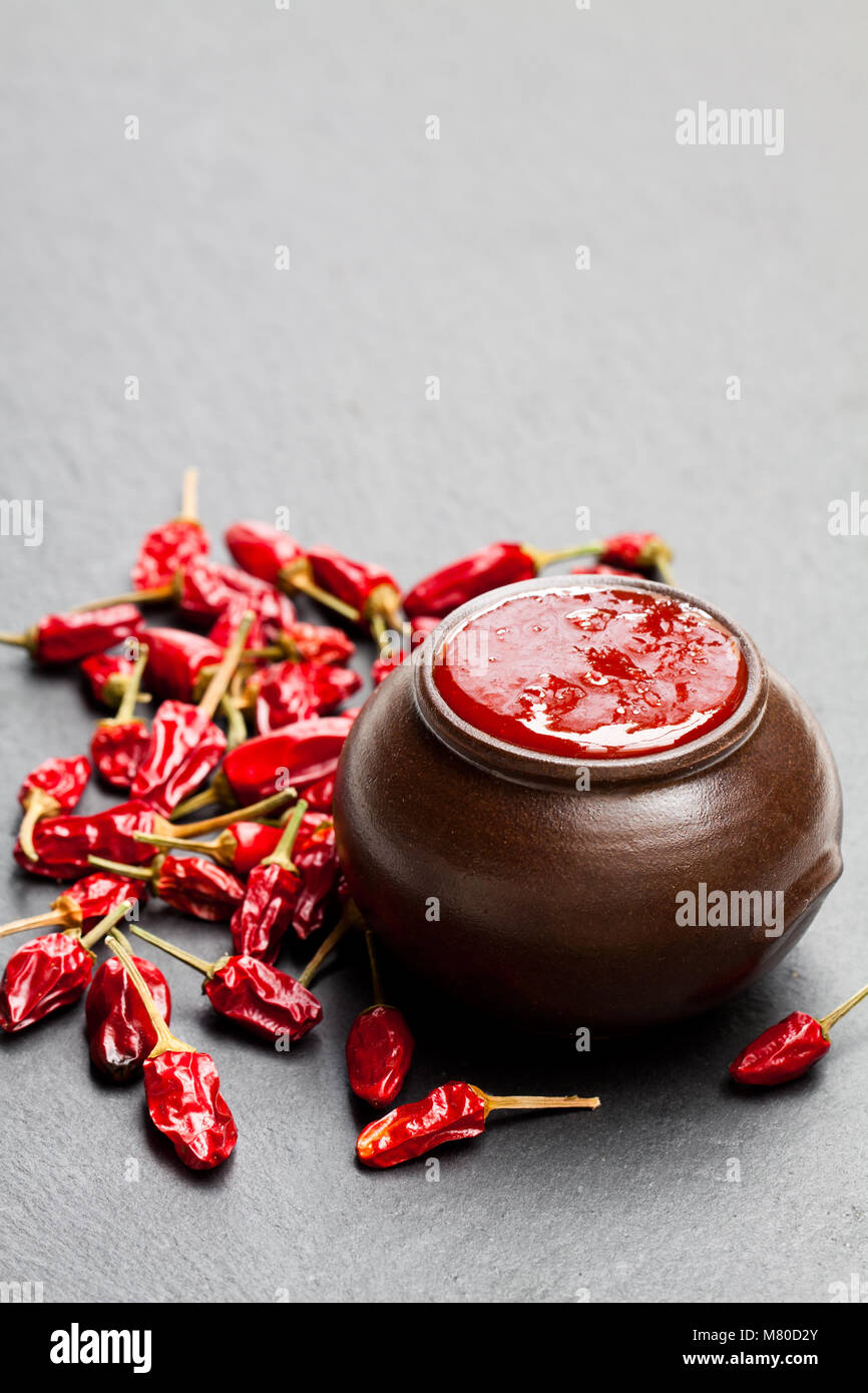 Hot sauce from chilli peppers and tomatoes Stock Photo - Alamy