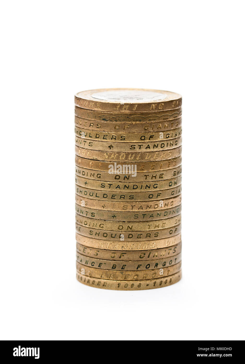 British 2 pound coin stack on a white background Stock Photo - Alamy