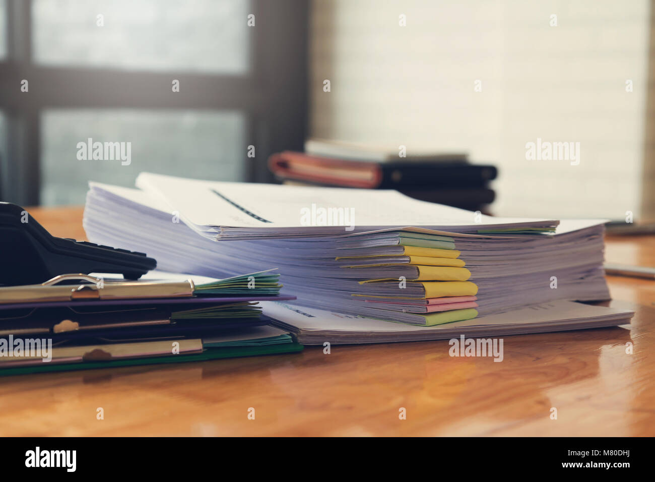 Business and finance concept of office working,Closeup stack of ...