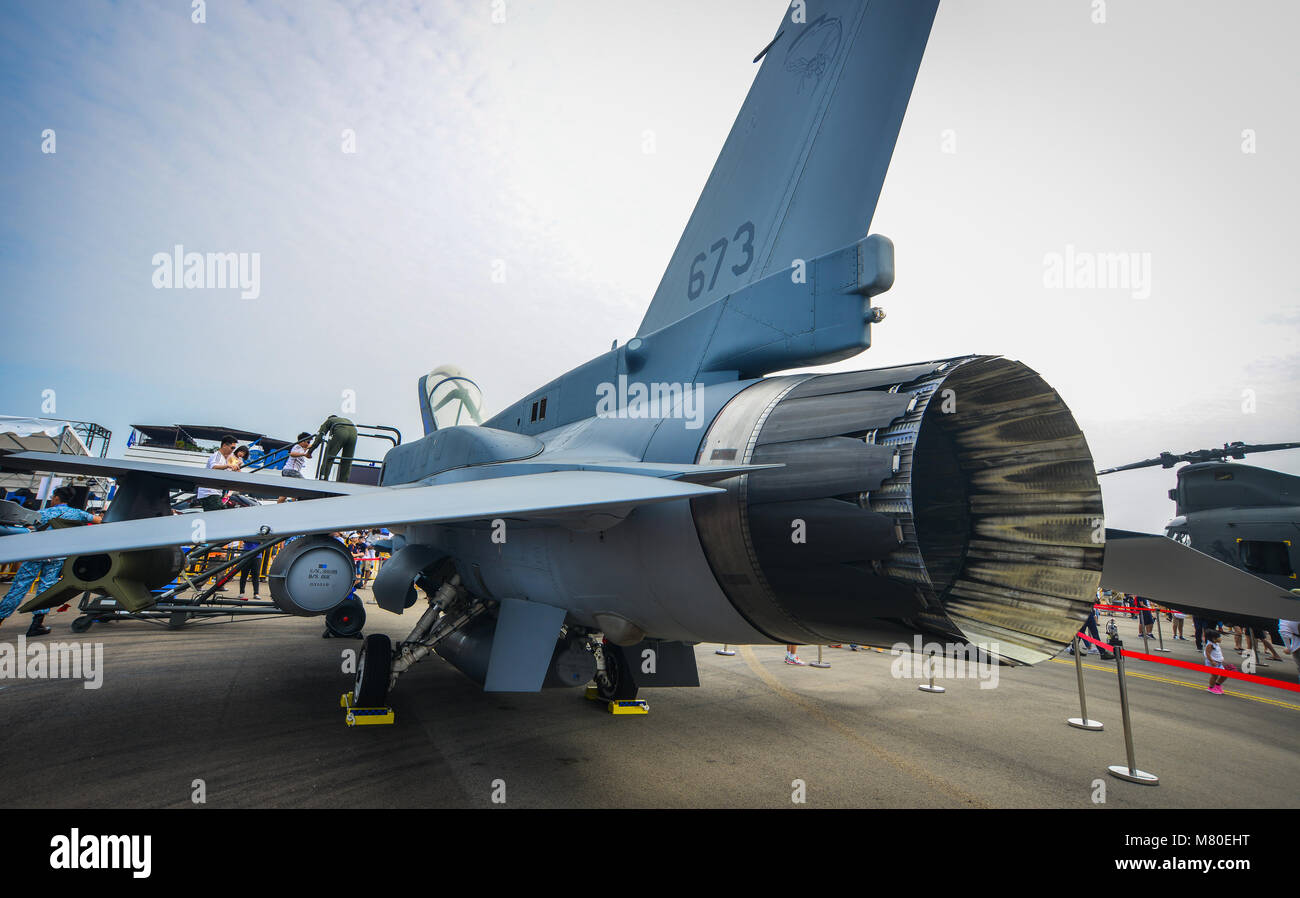Singapore - Feb 10, 2018. Back view of Lockheed Martin F-16D Fighting ...