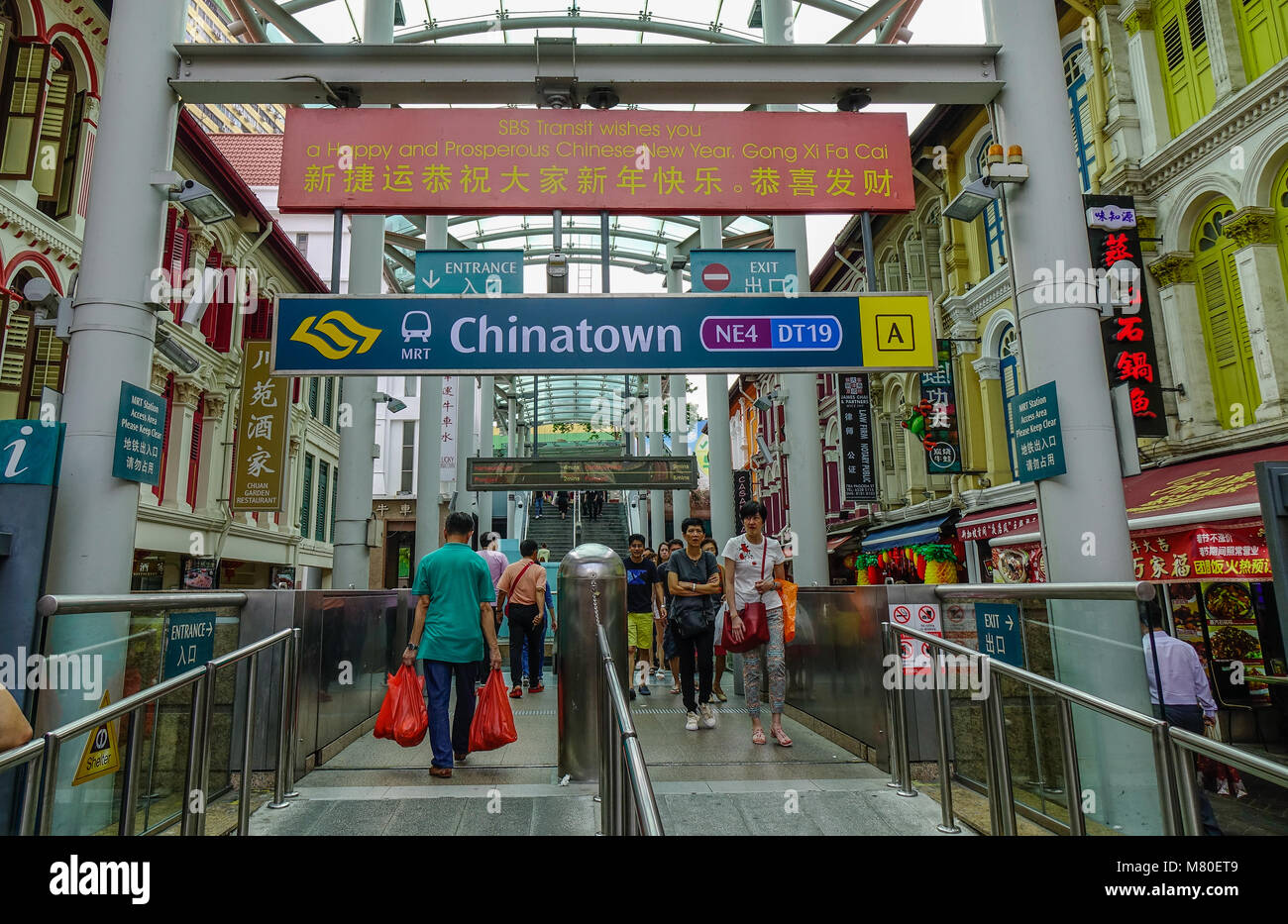 Singapore - Feb 8, 2018. People coming to the Chinatown MRT Station in ...