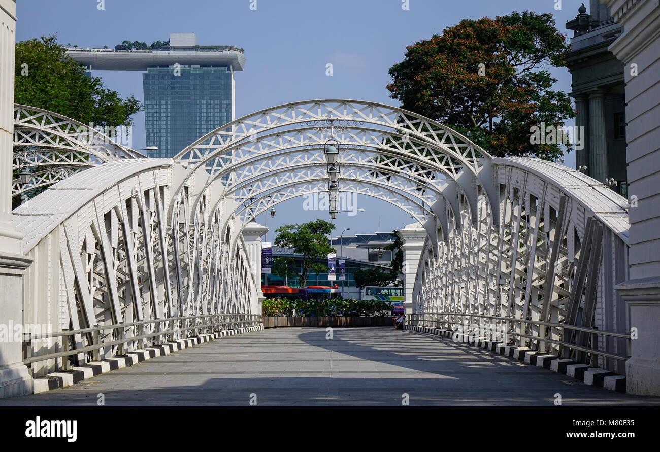 Singapore - Feb 9, 2018. Cavenagh Bridge over the Singapore River. The ...