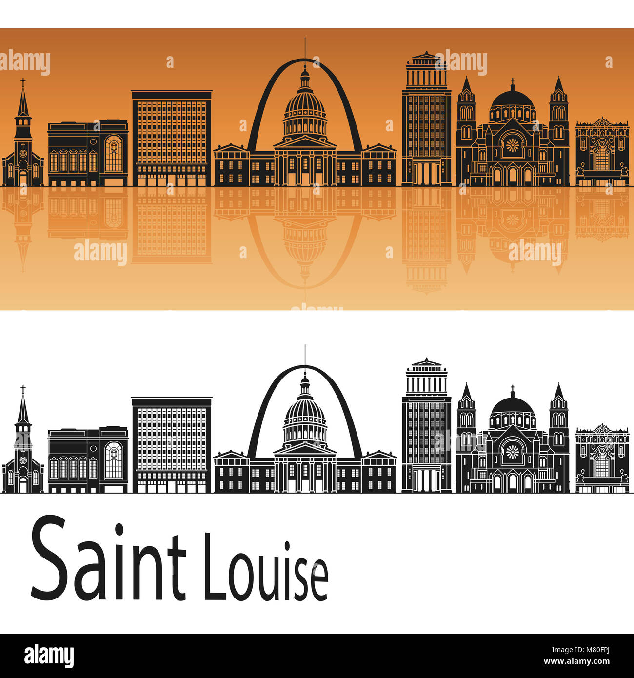 Saint Louis skyline in orange background in editable vector file Stock ...