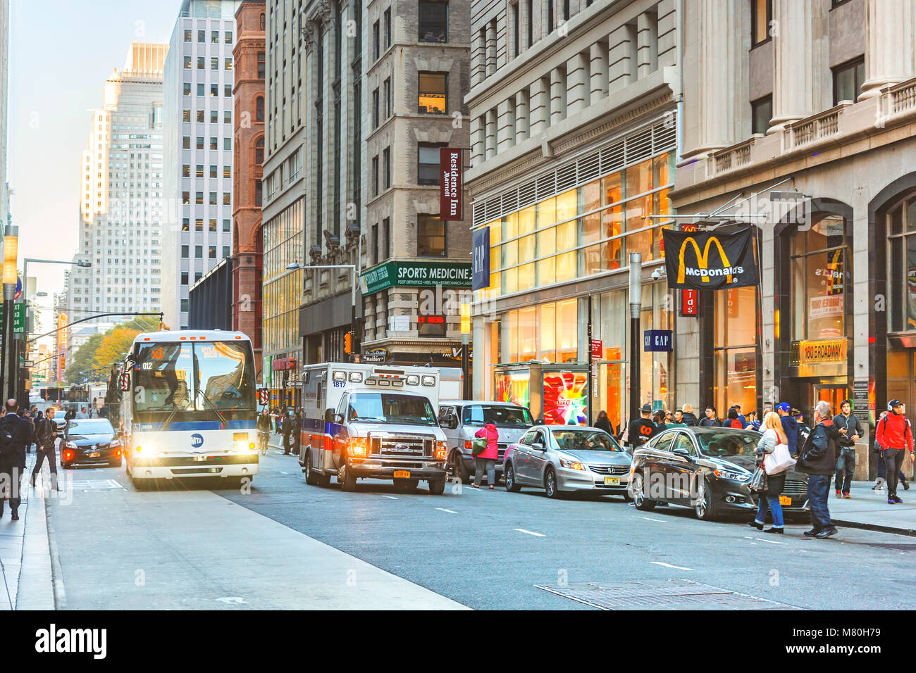 New York, USA, november 2016: urban scene in New York with traffic jam ...