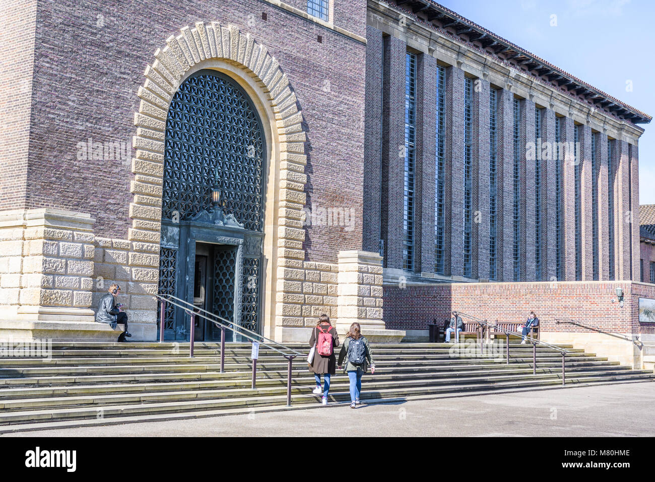 Entrance to the main library at Cambridge University, England, on a ...