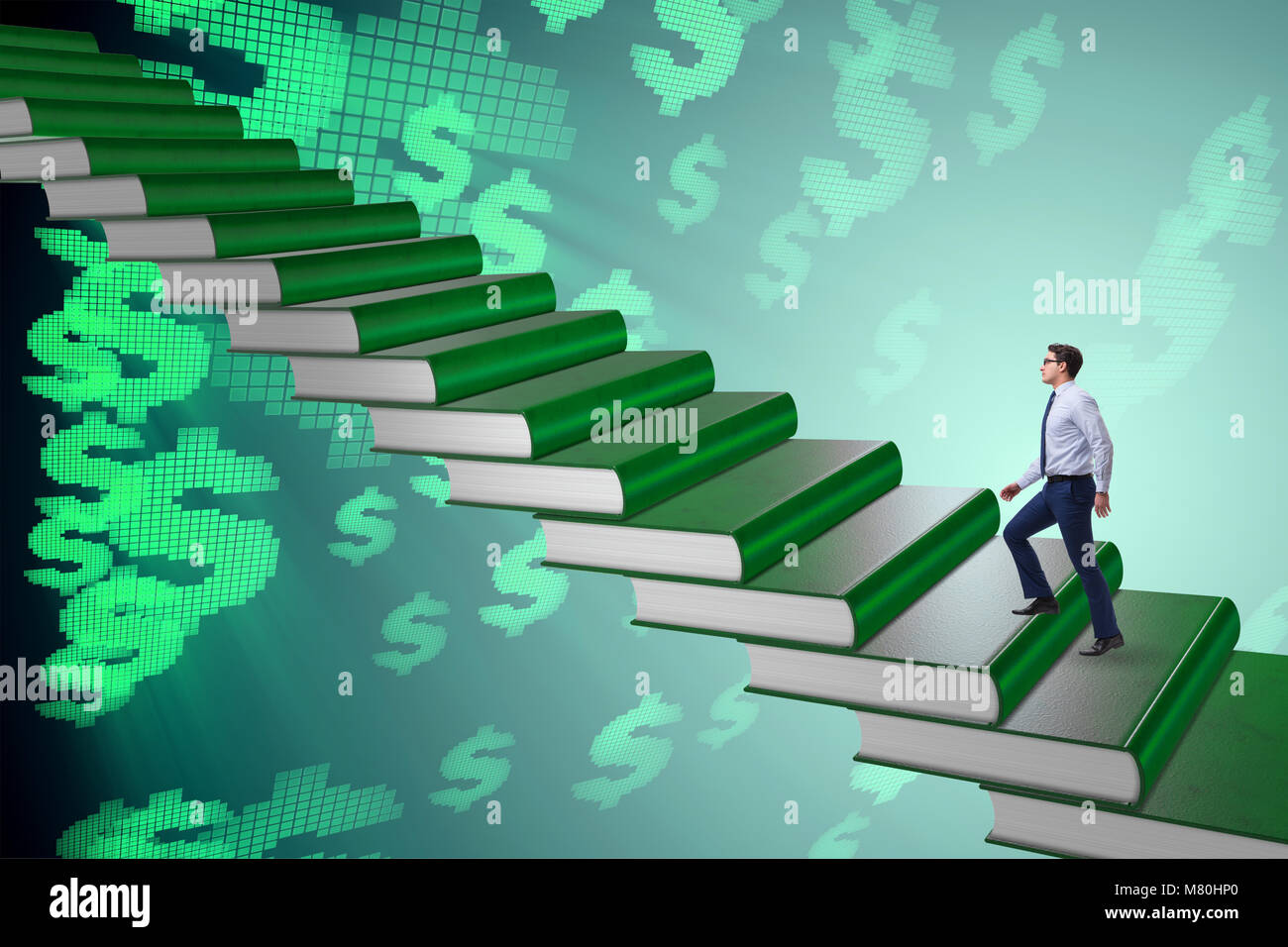 Businessman student climbing the ladder of education books Stock Photo ...