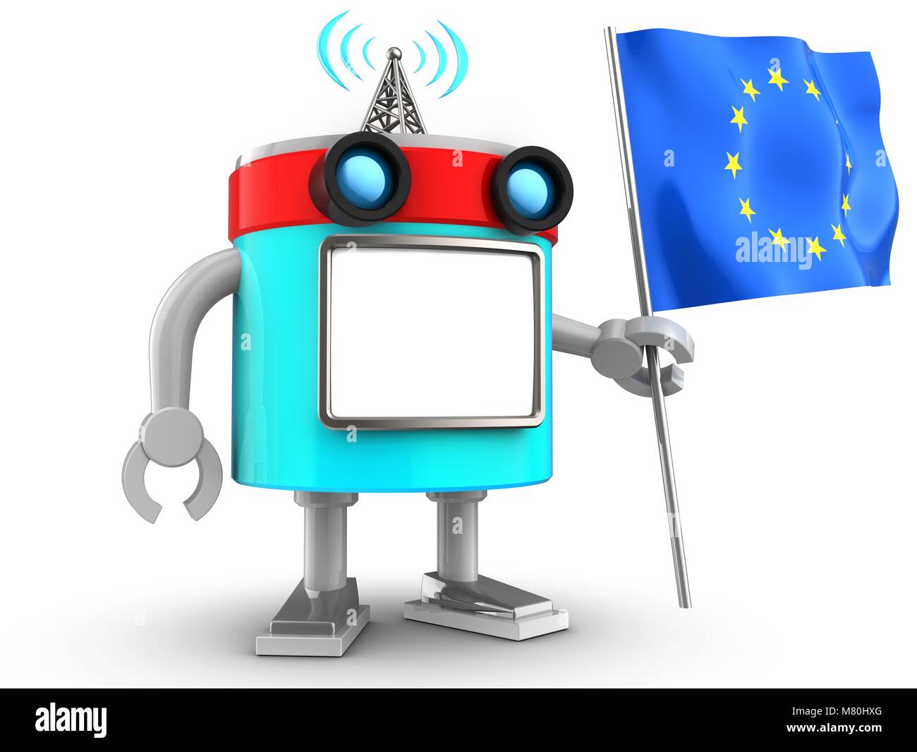 3d illustration of robot with with eu flag over white background Stock ...