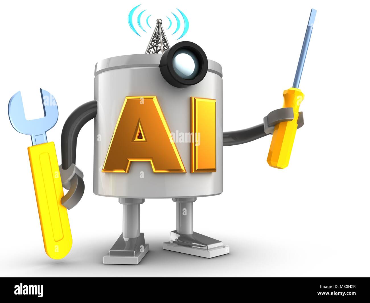 3d illustration of robot with with repair tools over white background ...