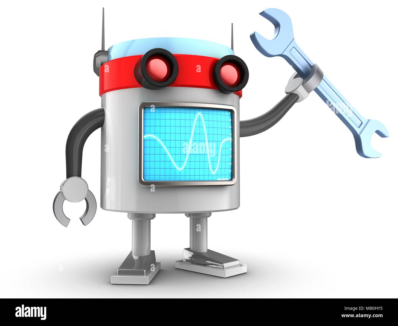 3d illustration of robot with wrench over white background Stock Photo ...
