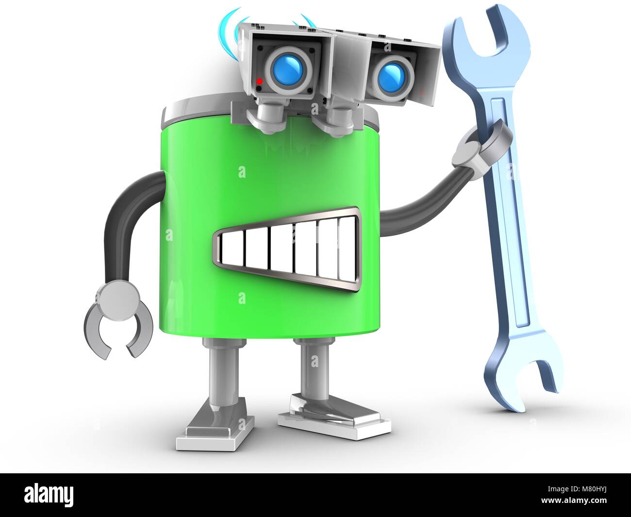 3d illustration of robot with with wrench over white background Stock ...