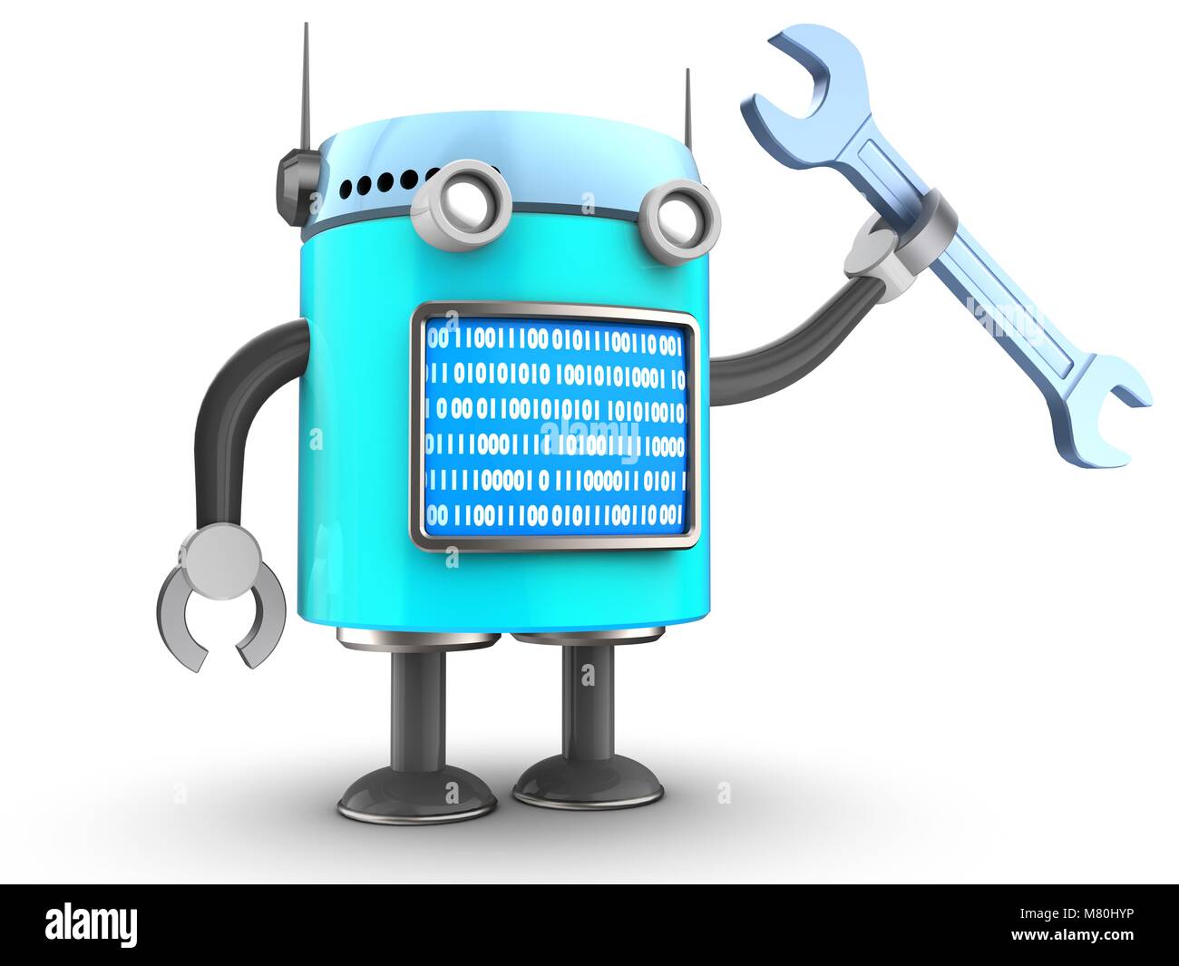 3d illustration of robot with wrench over white background Stock Photo ...