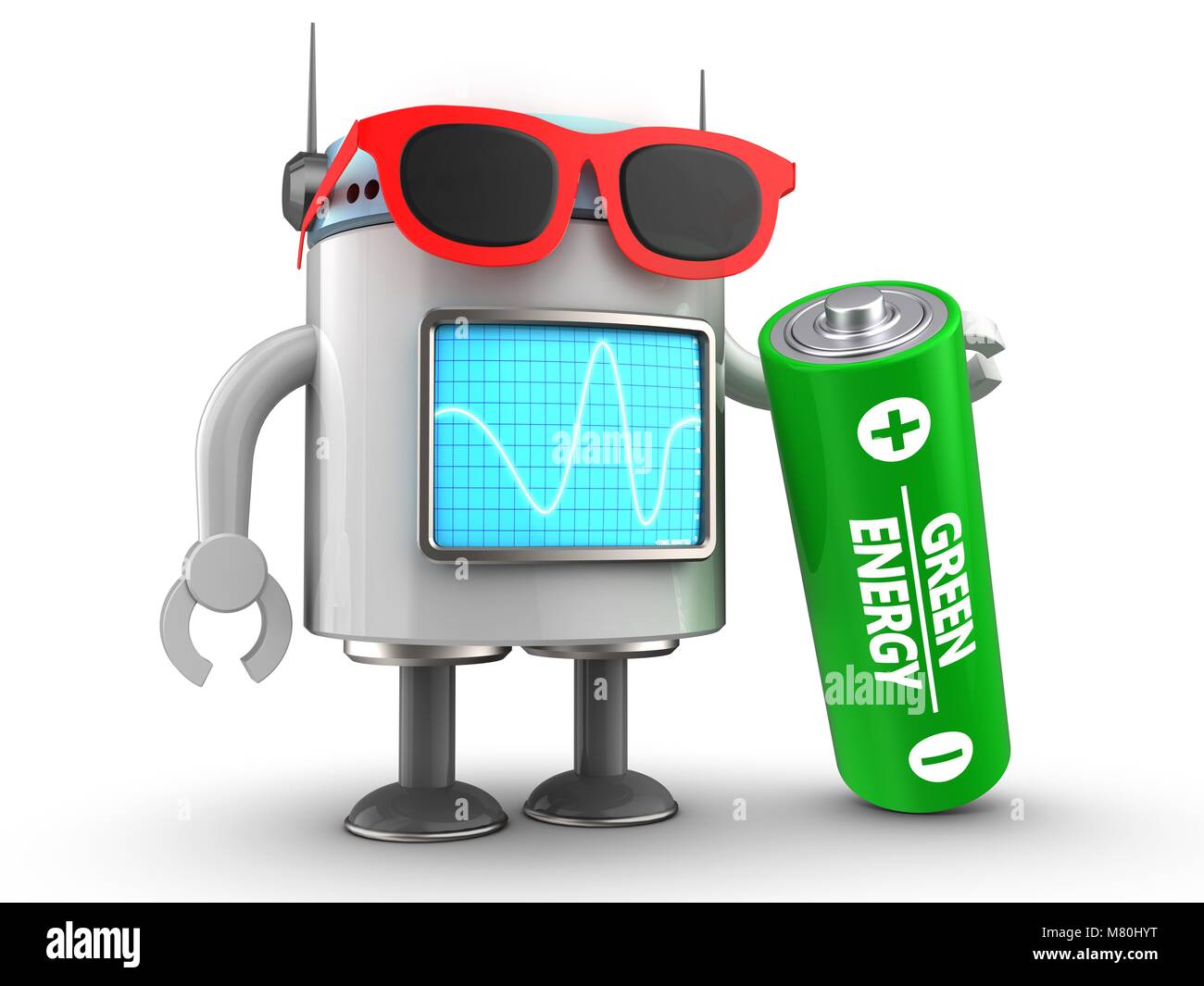 3d illustration of robot with battery over white background Stock Photo ...