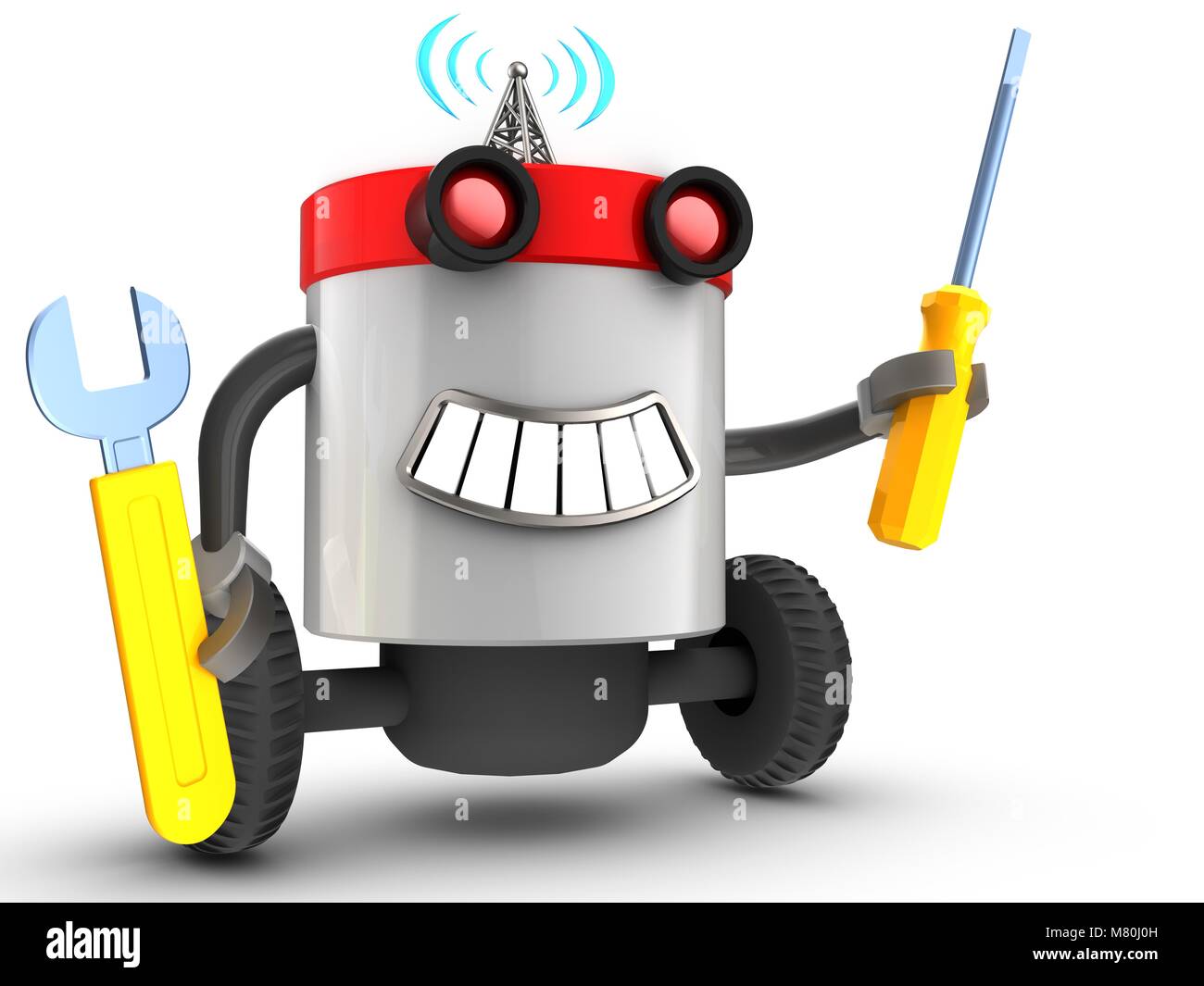 3d illustration of robot with with repair tools over white background ...
