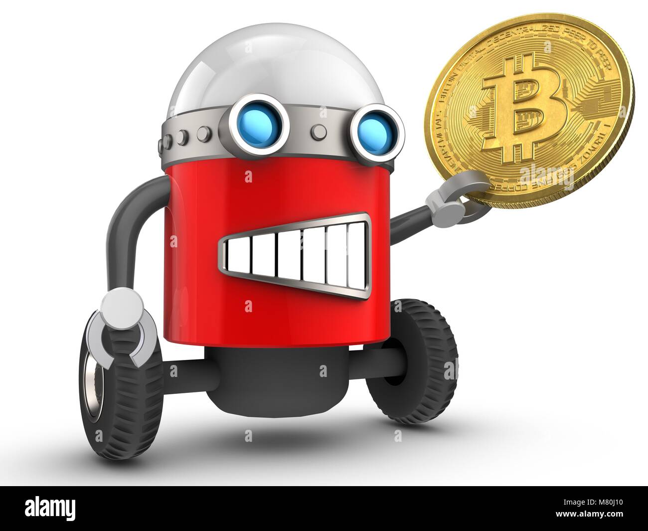 3d illustration of robot with with bitcoin over white background Stock ...