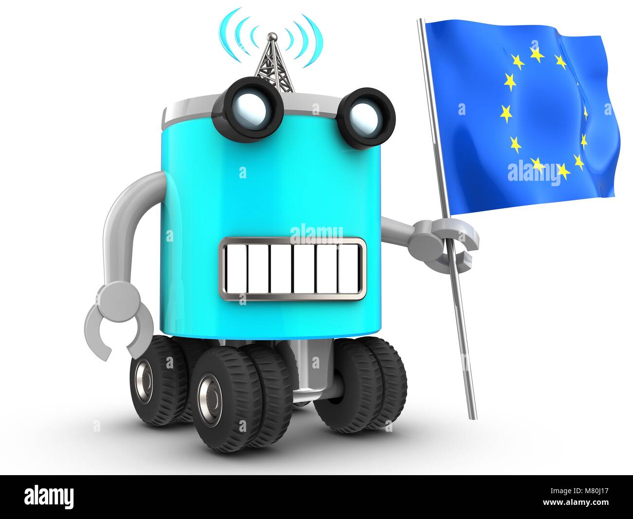 3d illustration of robot with with eu flag over white background Stock ...