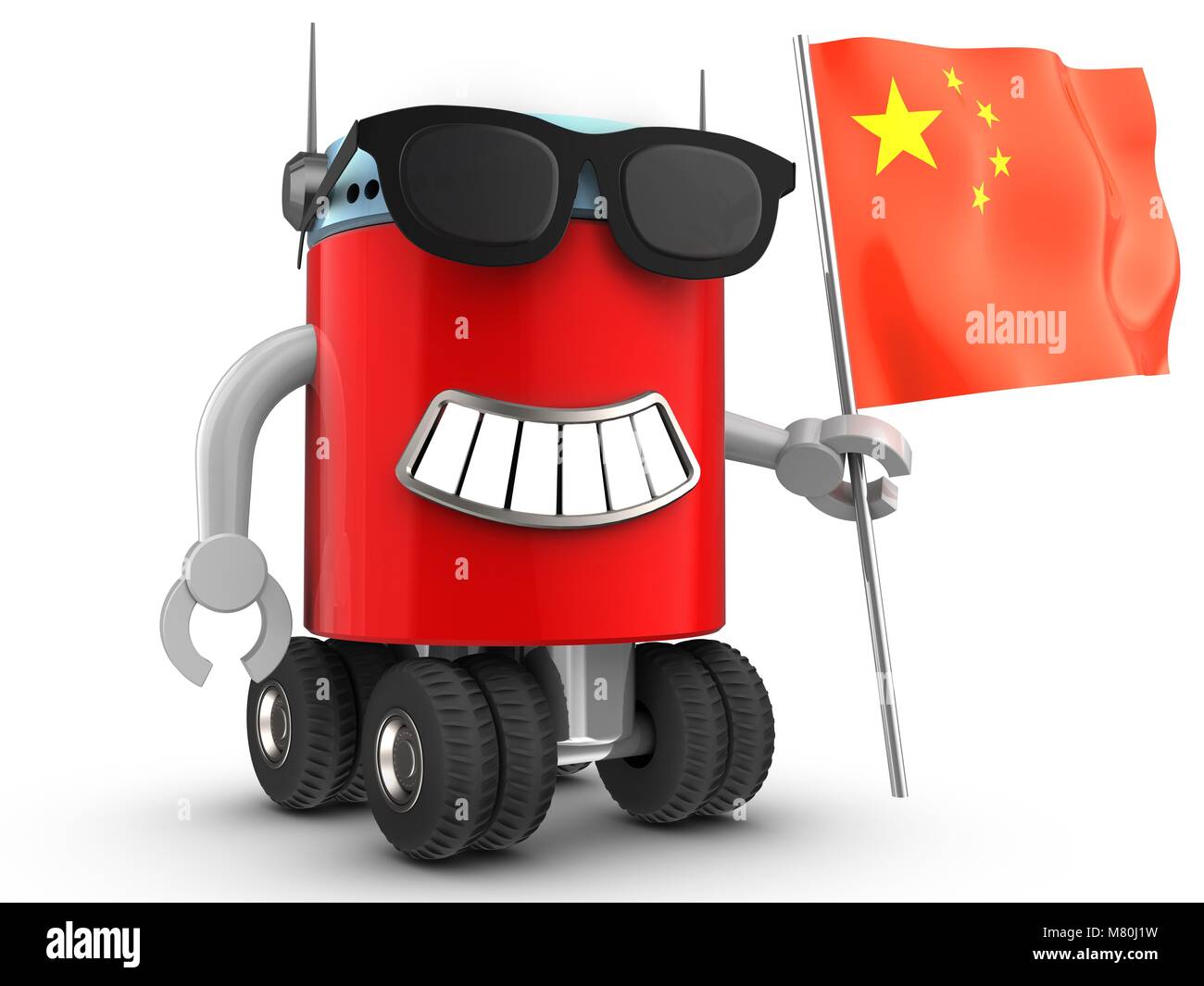 3d illustration of robot with china flag over white background Stock ...