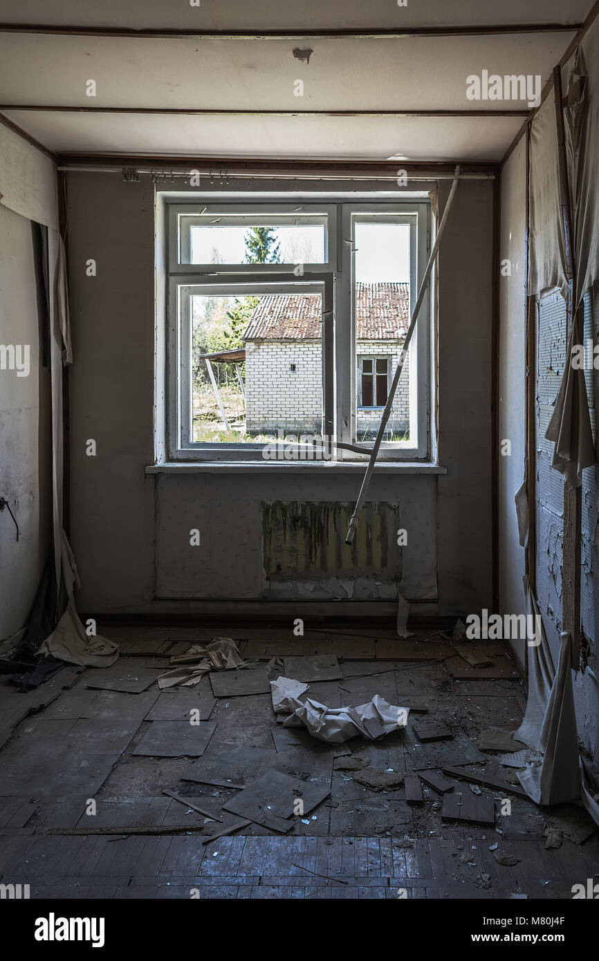 Ruined room and window in the abandoned soviet building Stock Photo - Alamy