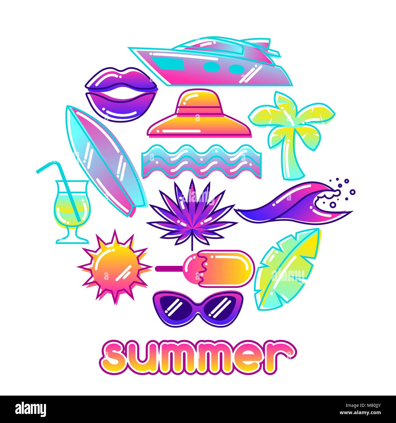 Background with stylized summer objects. Abstract illustration in ...