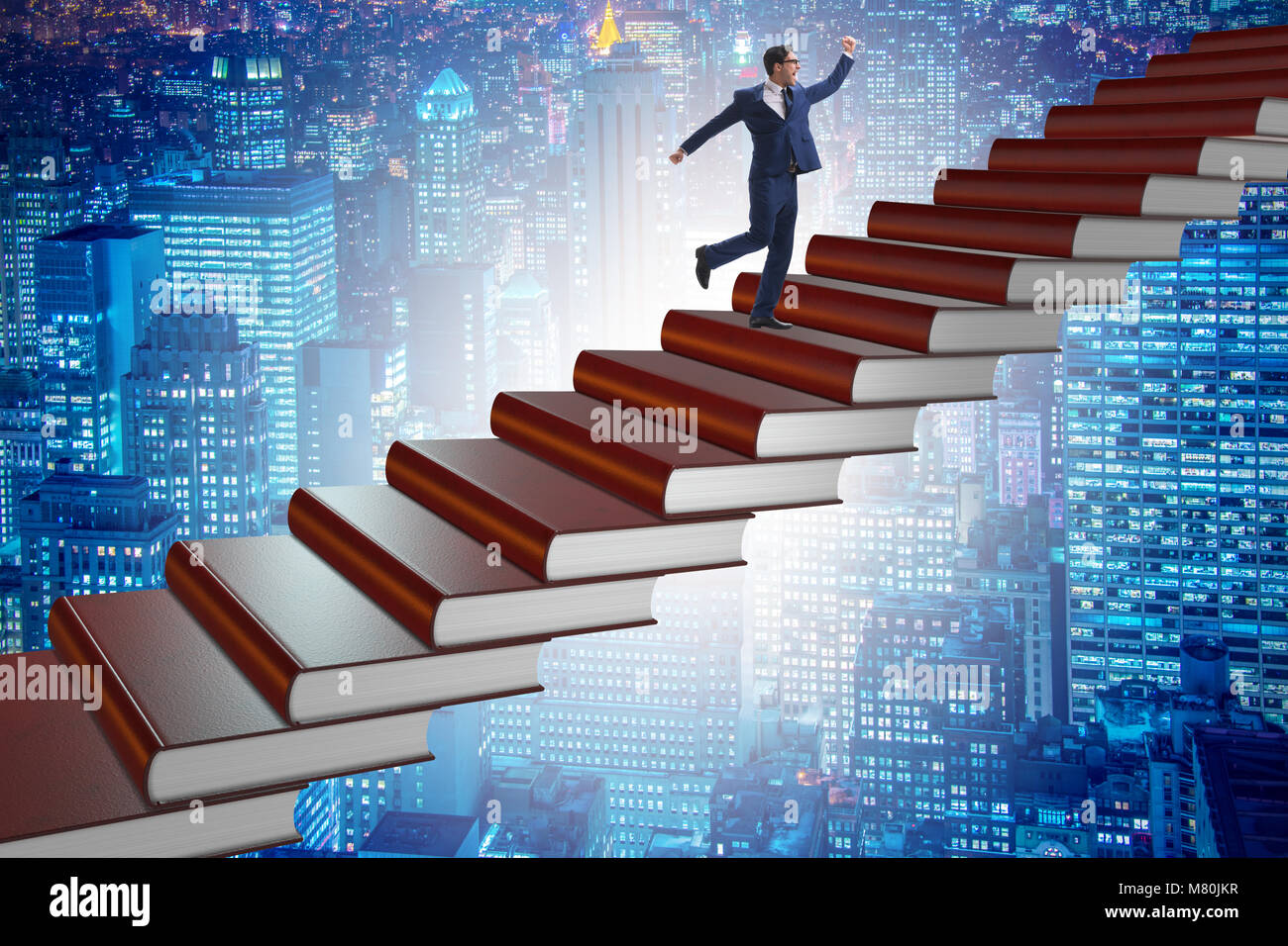 Businessman student climbing the ladder of education books Stock Photo ...
