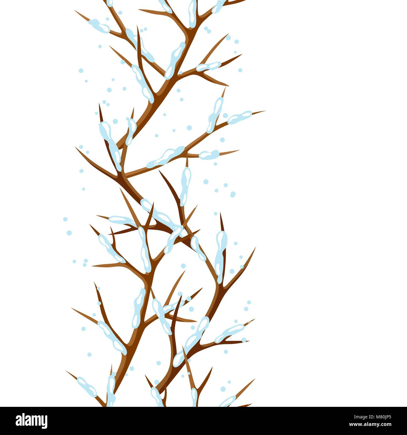 Winter seamless pattern with branches of tree and snow. Seasonal ...