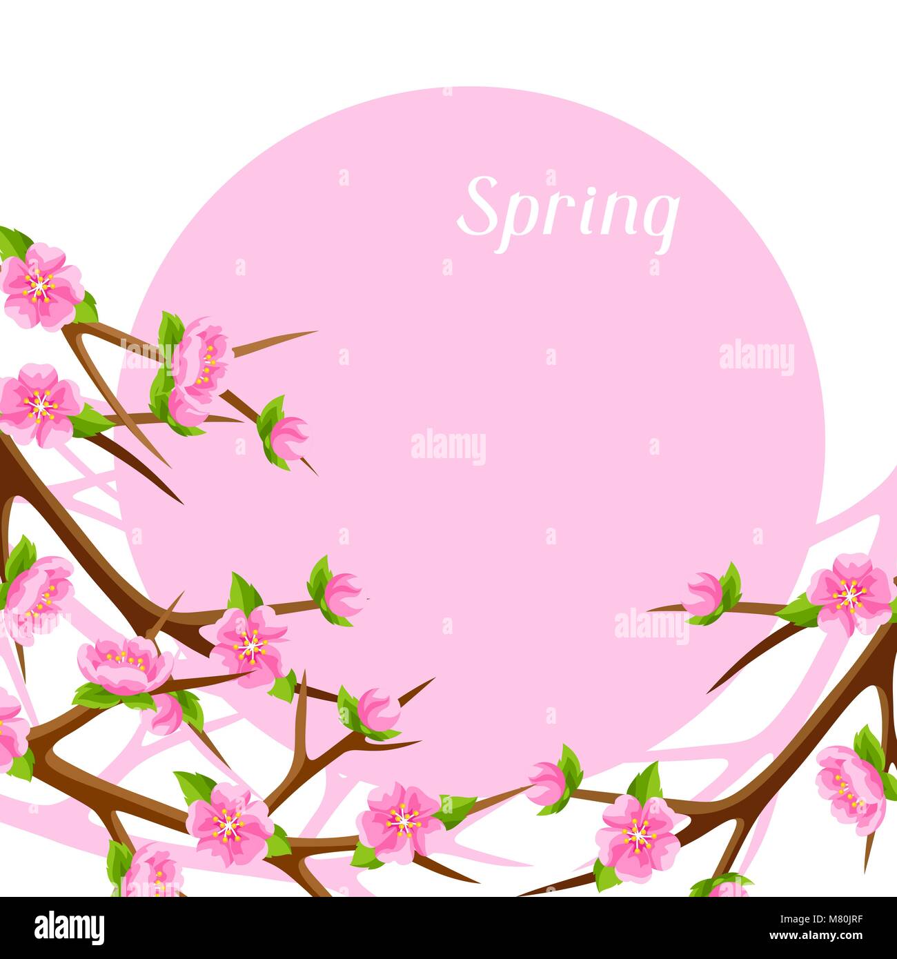 Spring card with branches of tree and sakura flowers. Seasonal ...