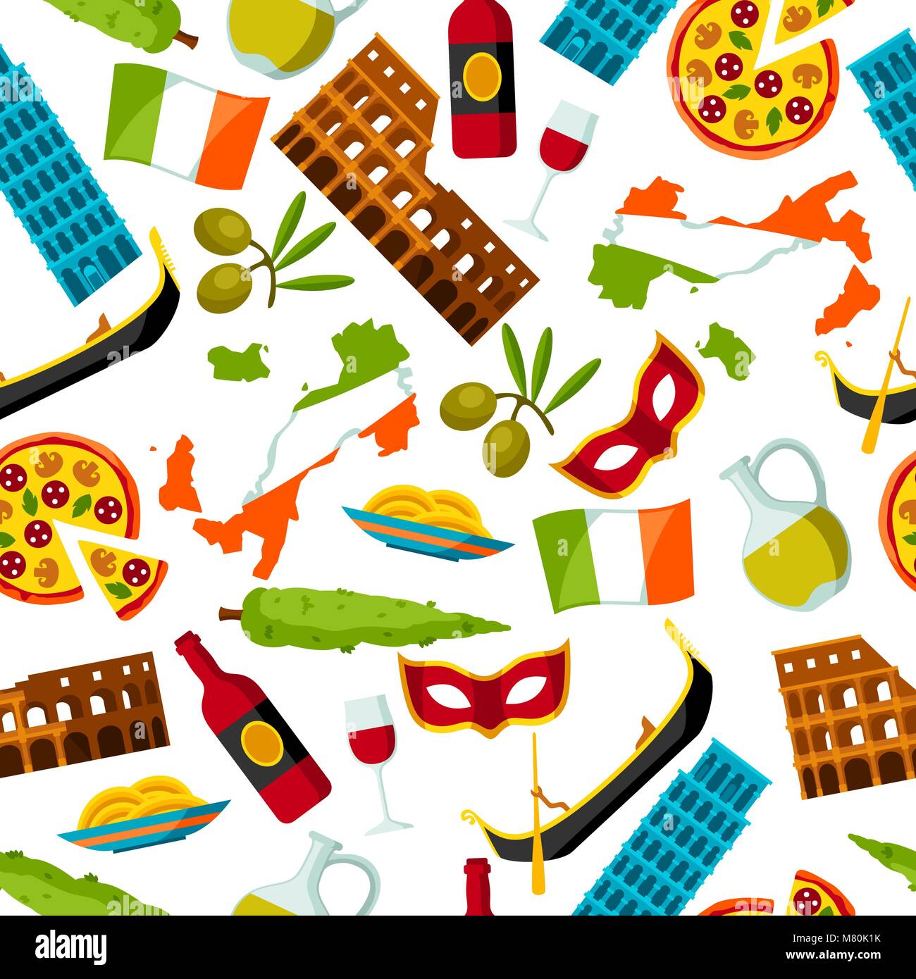 Italy seamless pattern. Italian symbols and objects Stock Vector Image ...