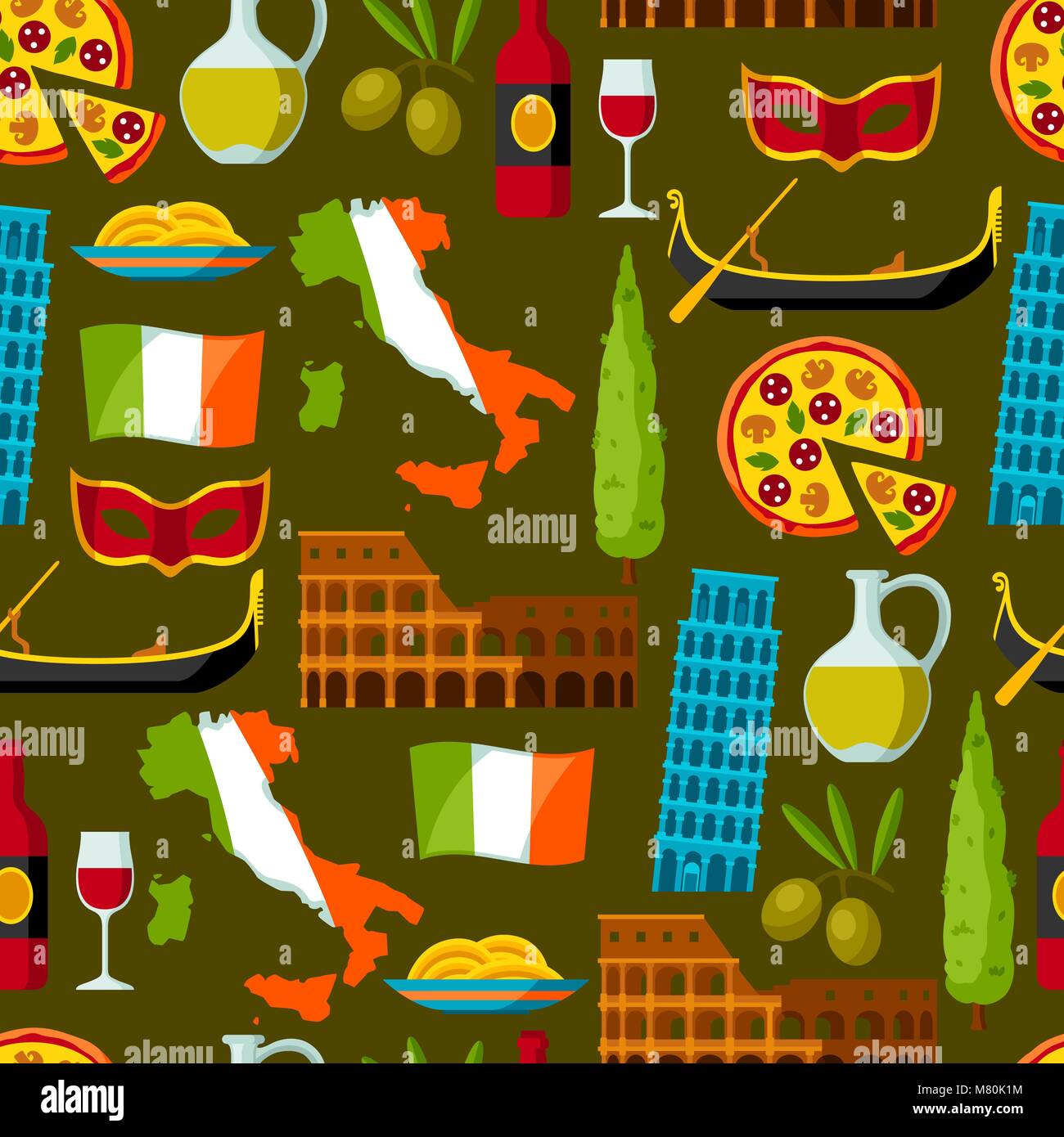 Italy seamless pattern. Italian symbols and objects Stock Vector Image ...