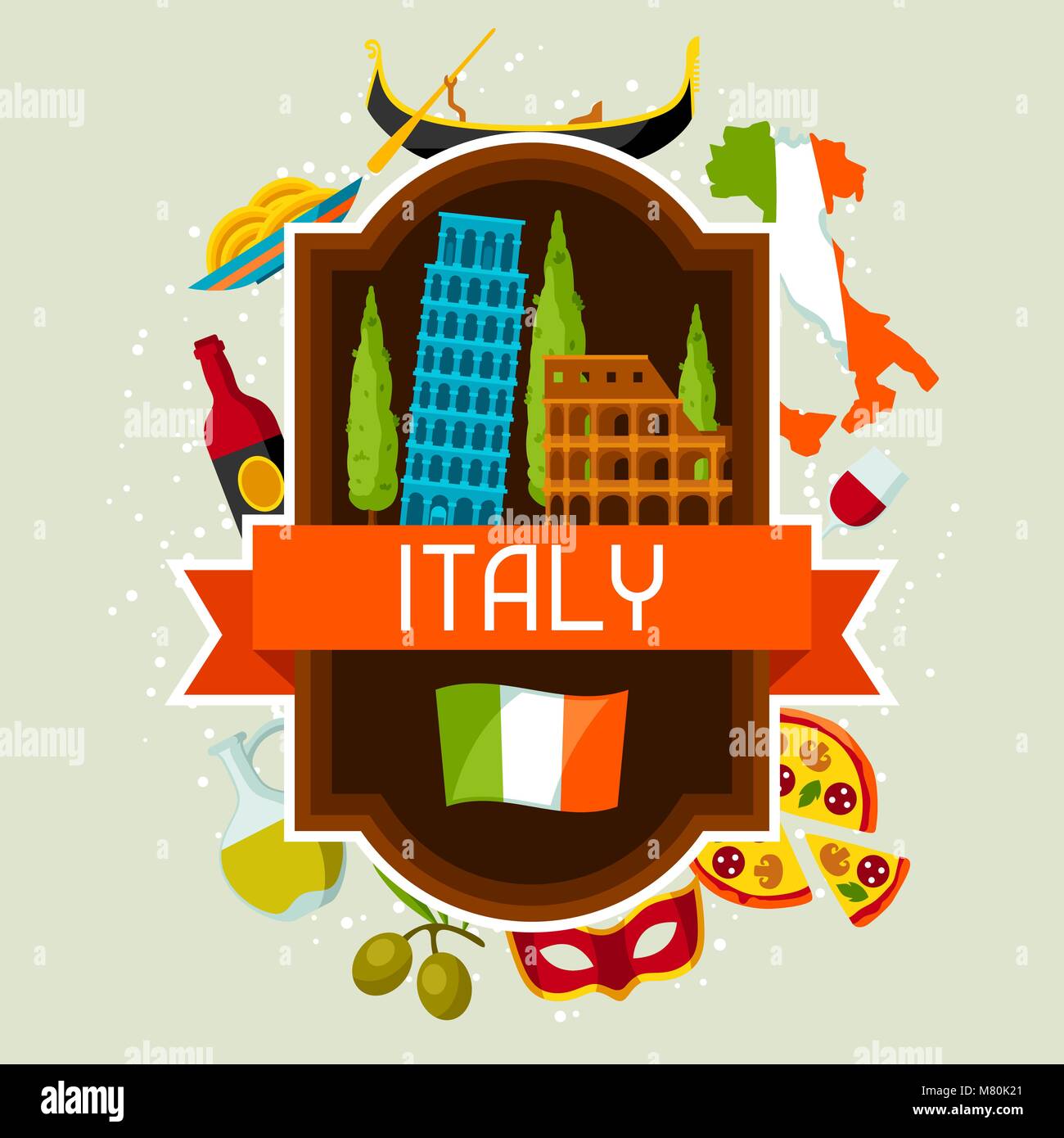 Italy background design. Italian symbols and objects Stock Vector Image ...
