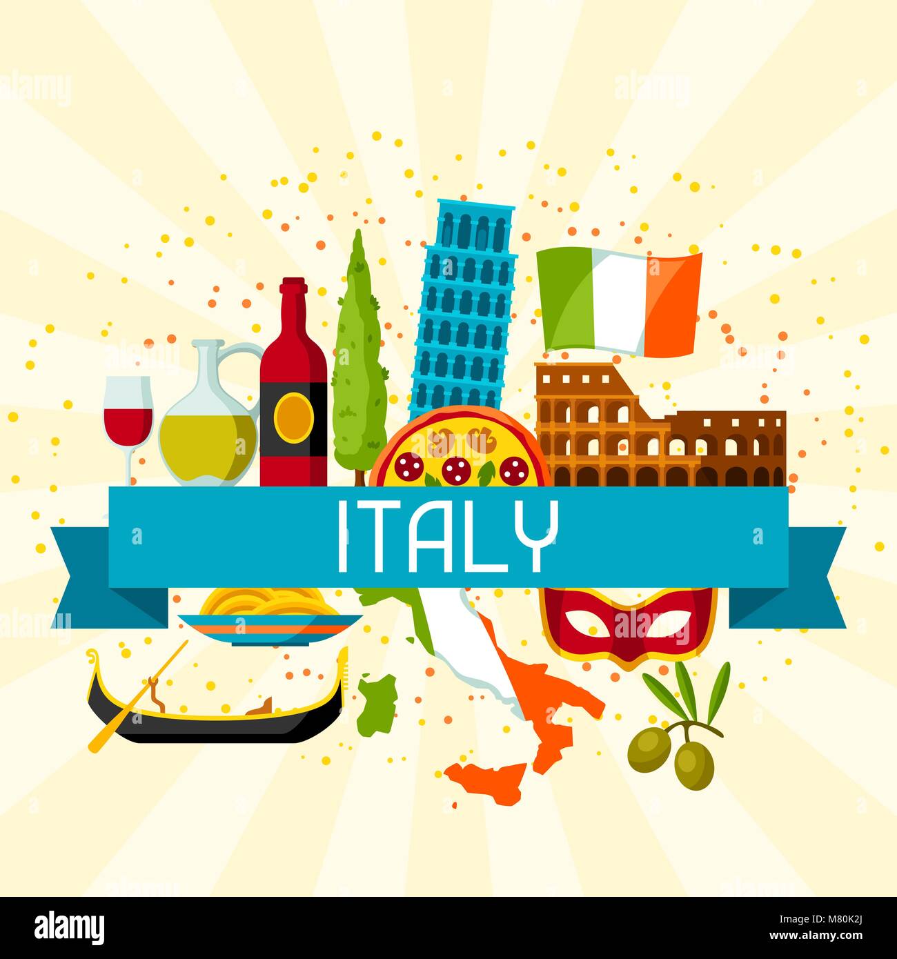 Italy background design. Italian symbols and objects Stock Vector Image ...