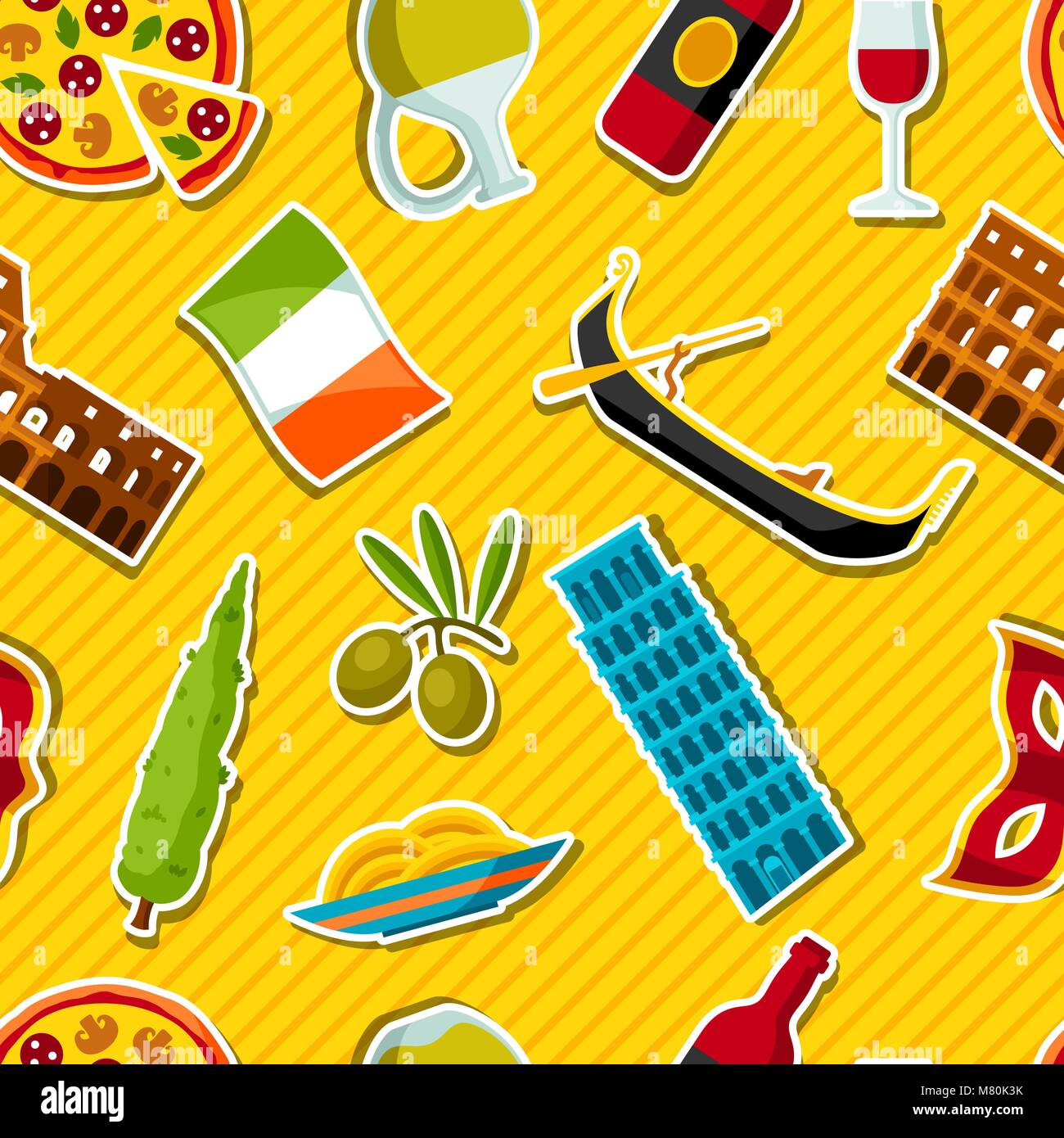 Italy seamless pattern. Italian sticker symbols and objects Stock ...