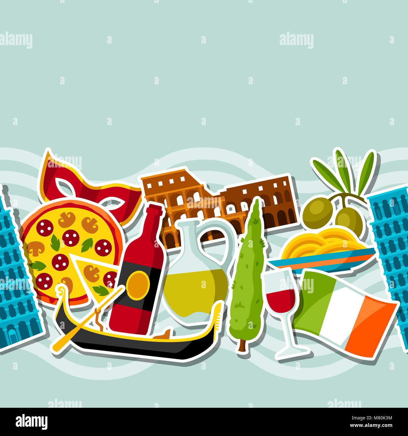 Italy seamless pattern. Italian sticker symbols and objects Stock ...