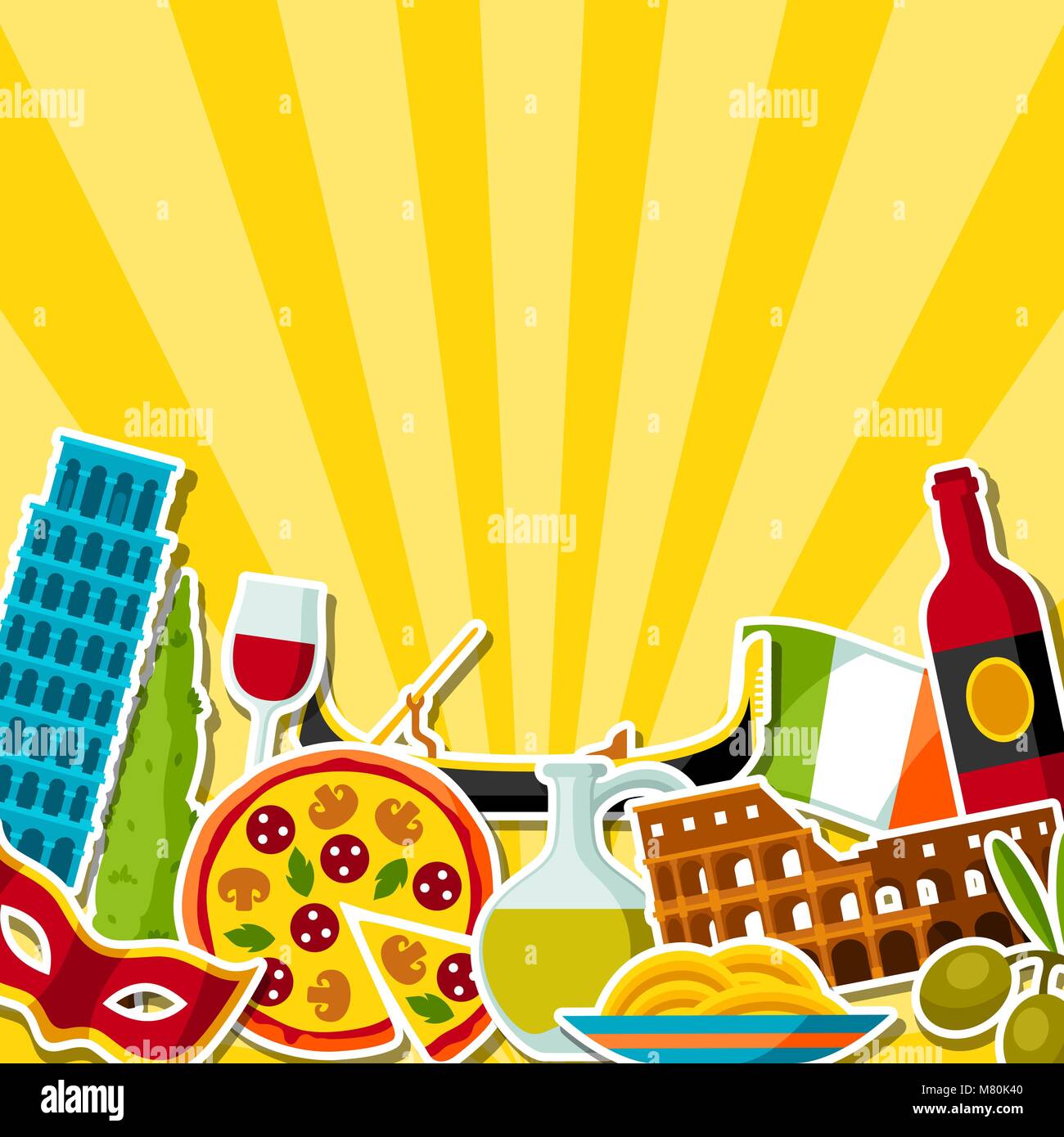 Italy background design. Italian sticker symbols and objects Stock ...