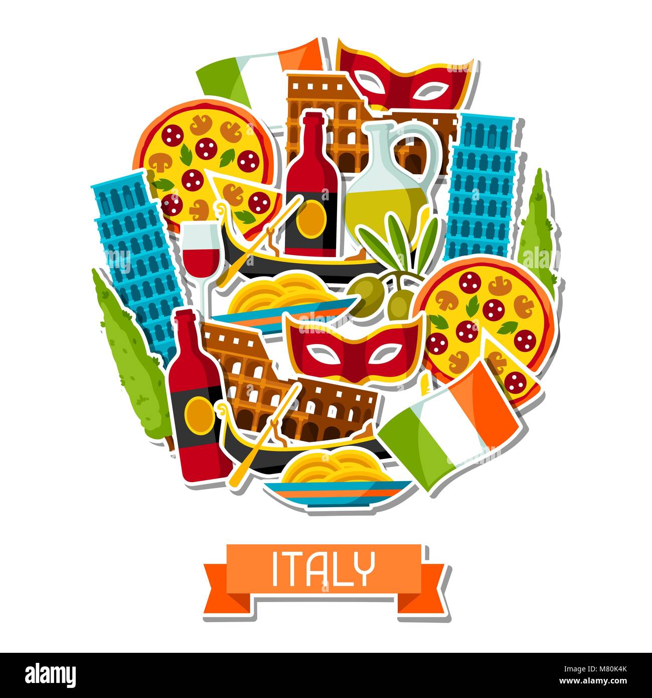 Italy background design. Italian sticker symbols and objects Stock ...