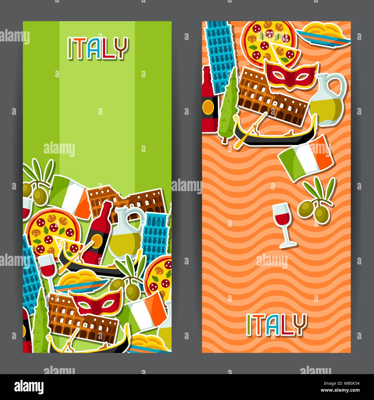Italy banners design. Italian sticker symbols and objects Stock Vector ...